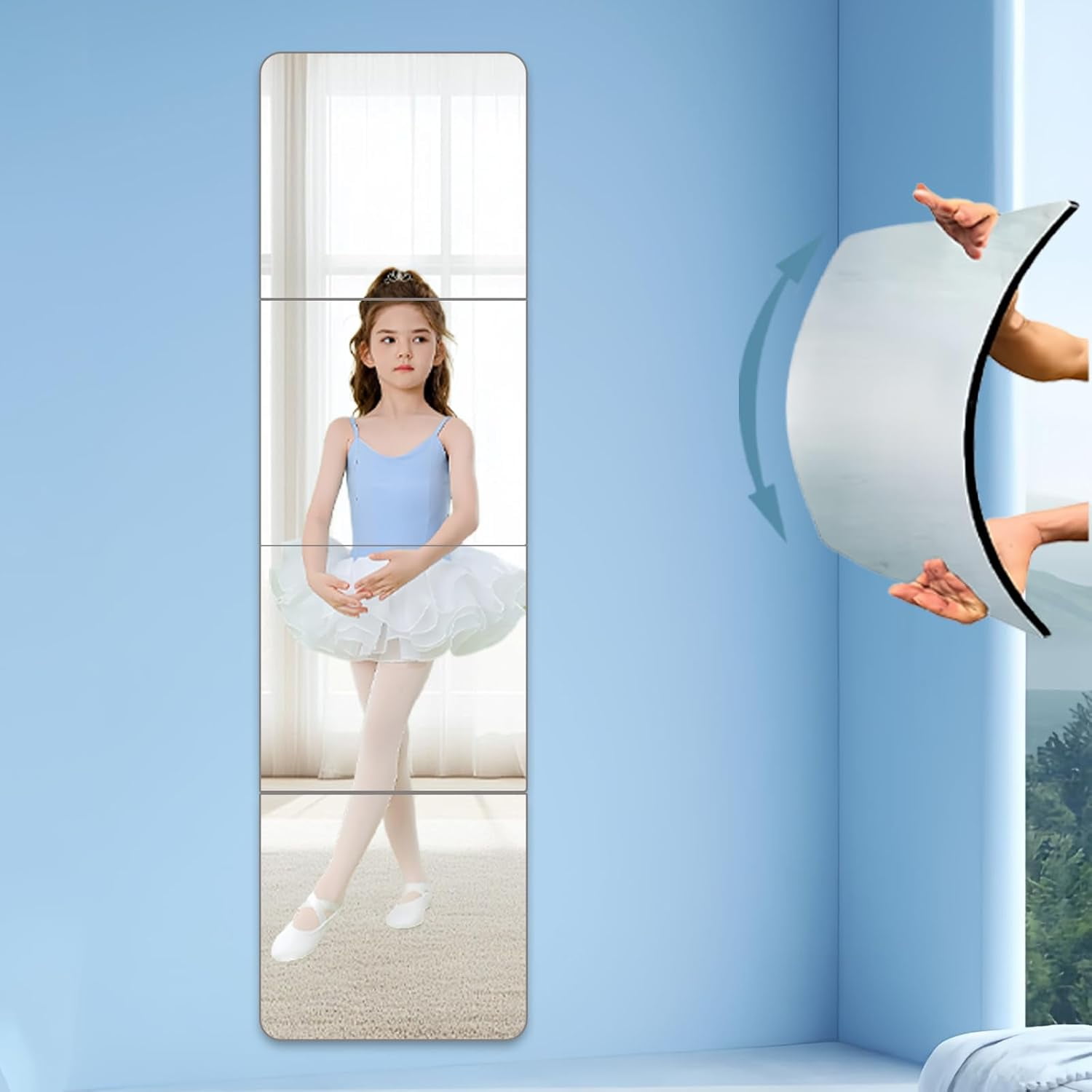 Stick on Mirrors for Walls 12"x12", 4 Pcs Acrylic Self Adhesive Mirrors ...