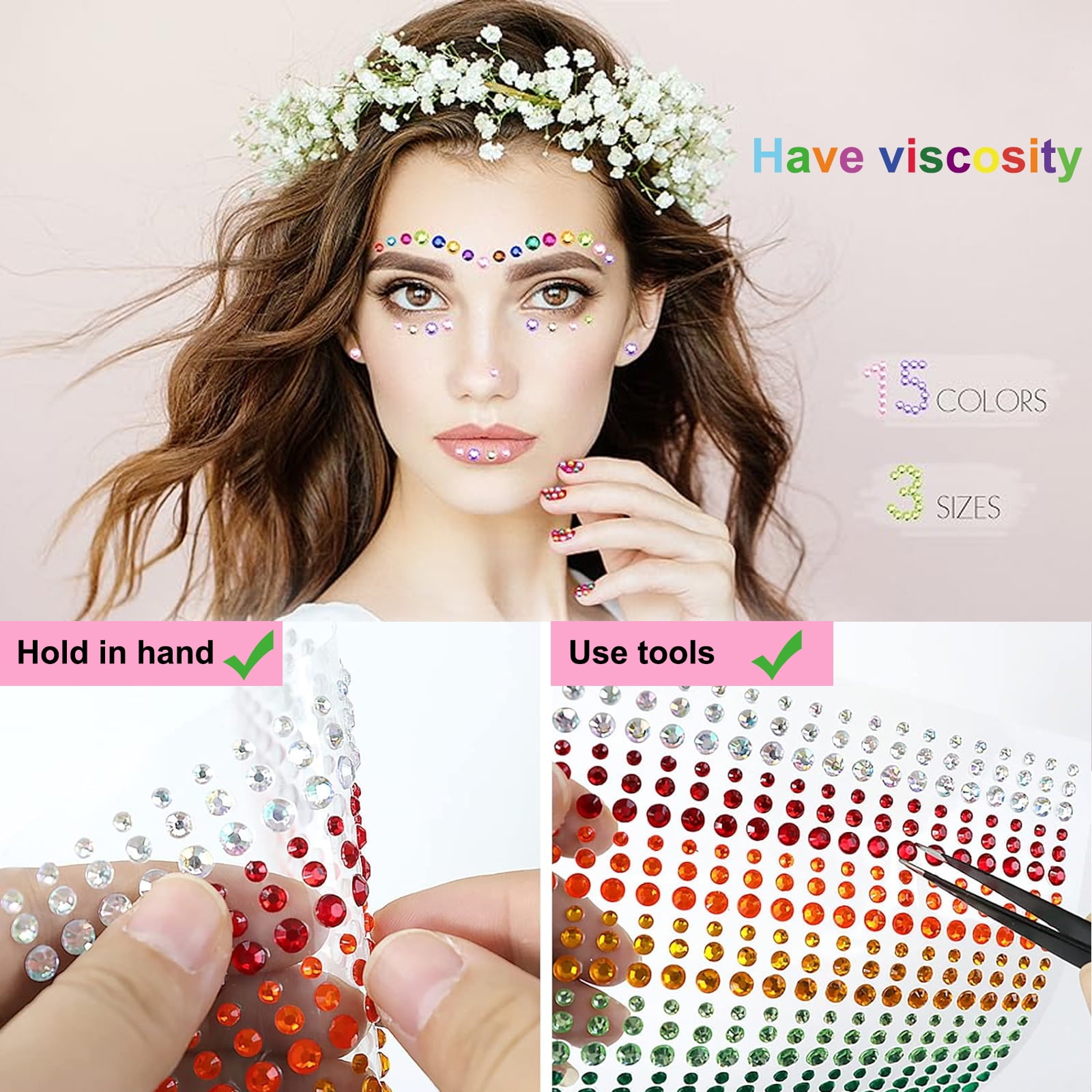 Sticker -15 Color Diamond Sticker+Tweezers - Walmart.com