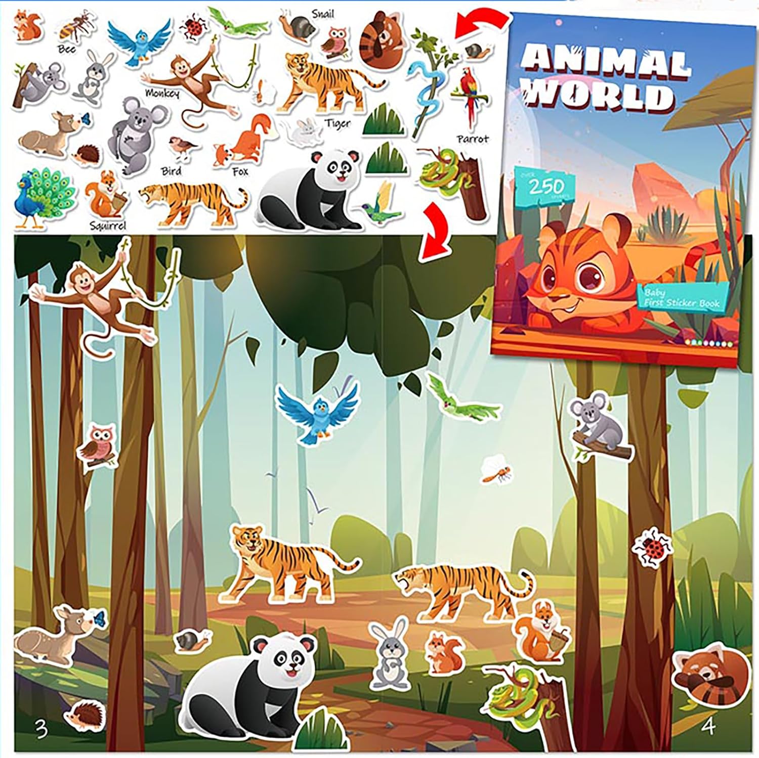 Sticker Book For Kids, 250+ Animal Stickers & 8 Scenes Activity Sheet ...
