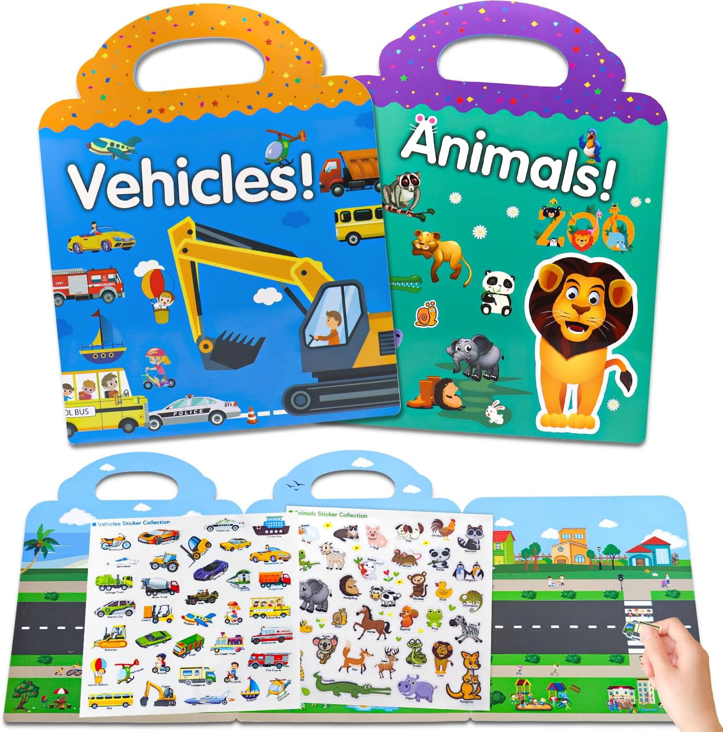 Sticker Books for Kids 2-4, Reusable Sticker Book Farm, Dinosaur and ...