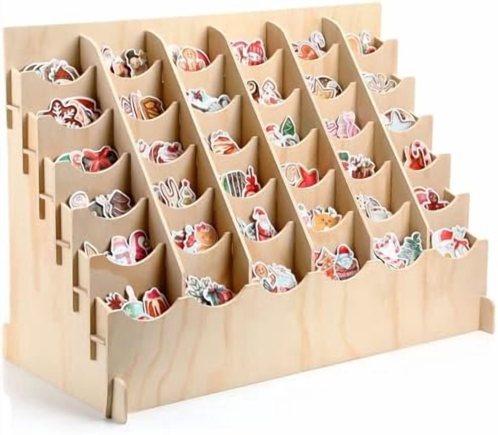 Sticker Display Stand with 36 Curved Pockets for 4 Inch Stickers Wooden ...