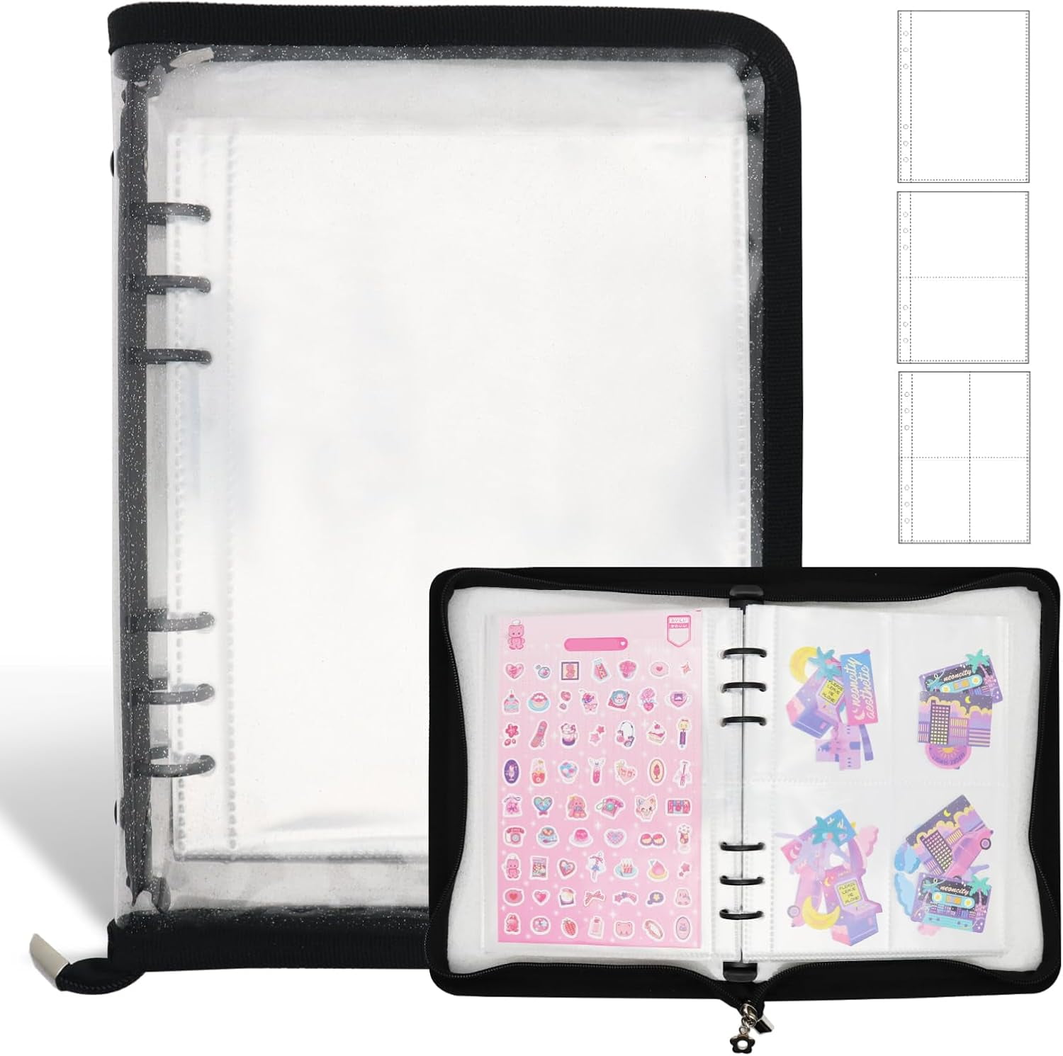 Sticker Organizer with Pockets and Zipper A5 Binder Sticker Storage ...