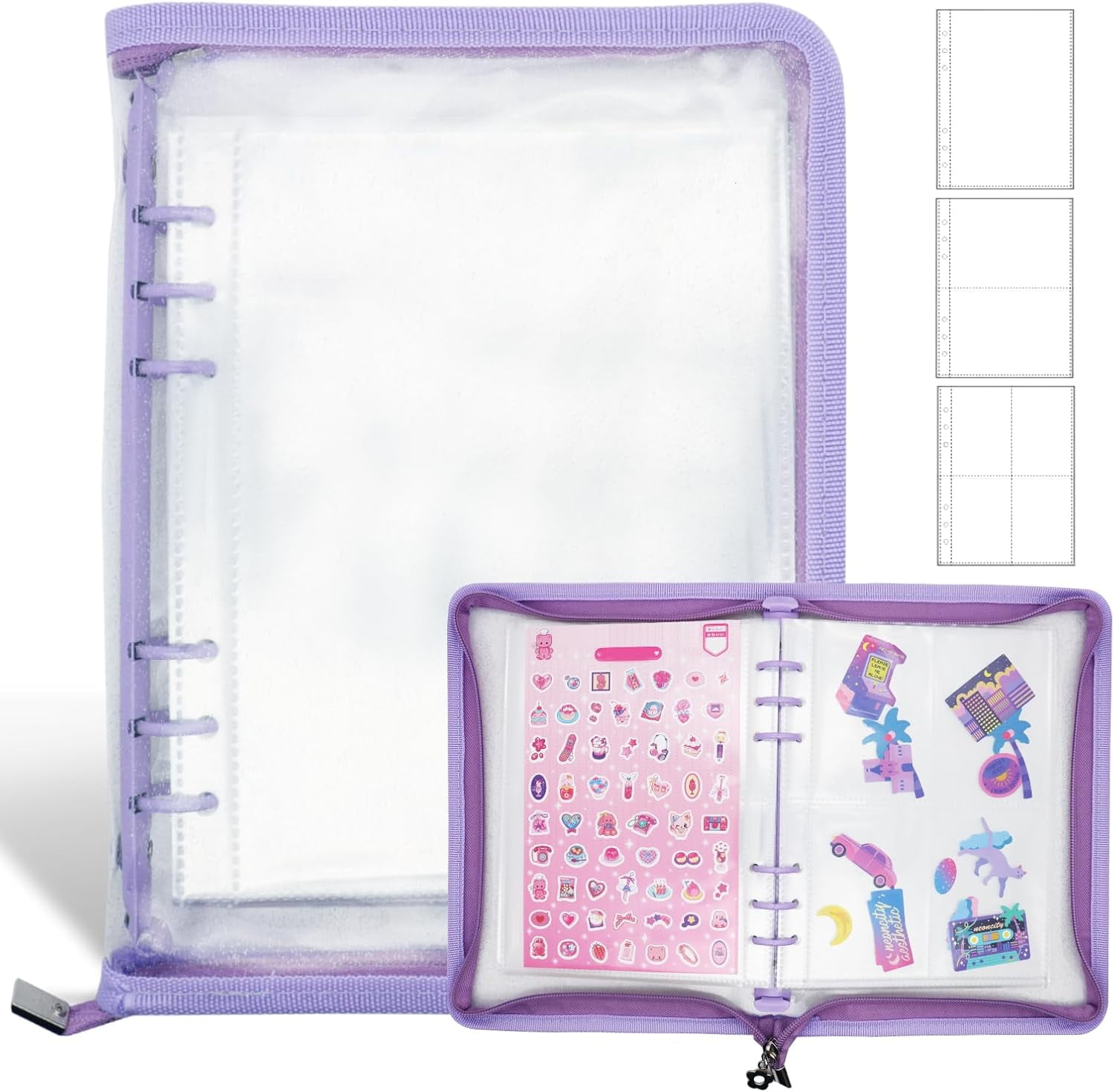 Sticker Organizer with Pockets and Zipper A5 Binder Sticker Storage ...
