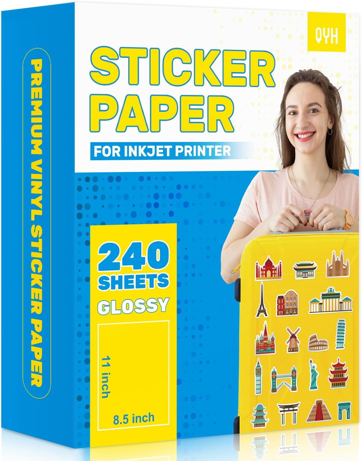 Sticker Paper Printable Vinyl for Inkjet Printer - 240 Sheets White Glossy Papers 8.5x11 In ...
