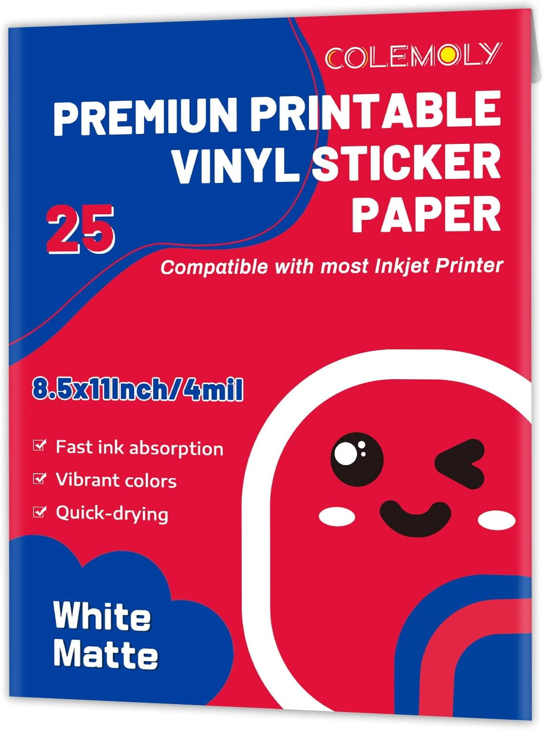 Sticker Paper Printable Vinyl for Inkjet Printer 25 Sheets Matte White ...