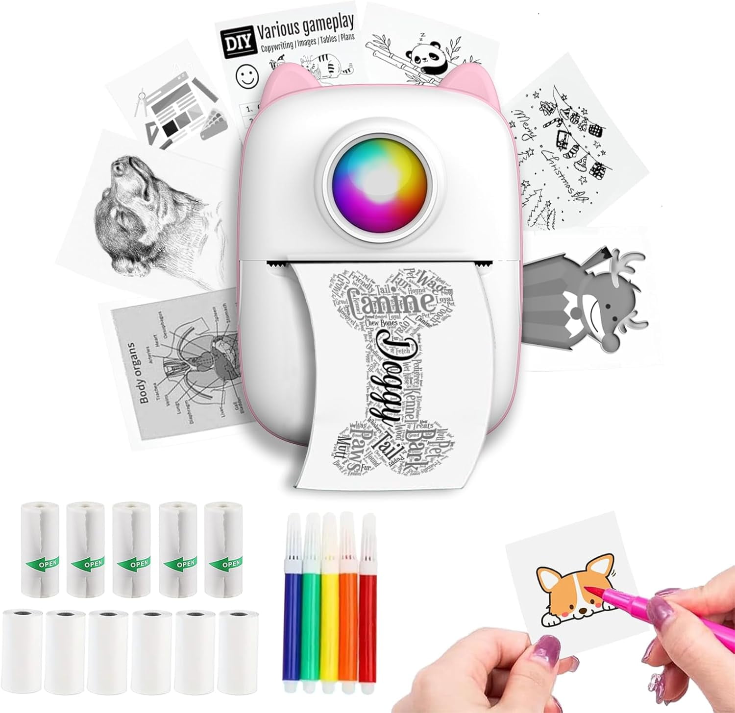 Sticker Printer, Inkless Portable Maker Machine with 11 Rolls Paper ...