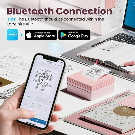 Sticker Printer, PM290C Thermal Mini Printer, Bluetooth Print Pod with ...