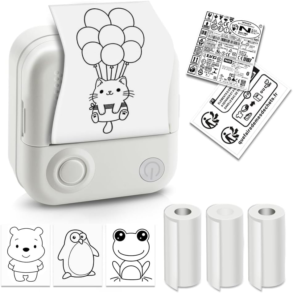 Sticker Printer,Thermal Printer Label Maker with 3 rolls Paper ...