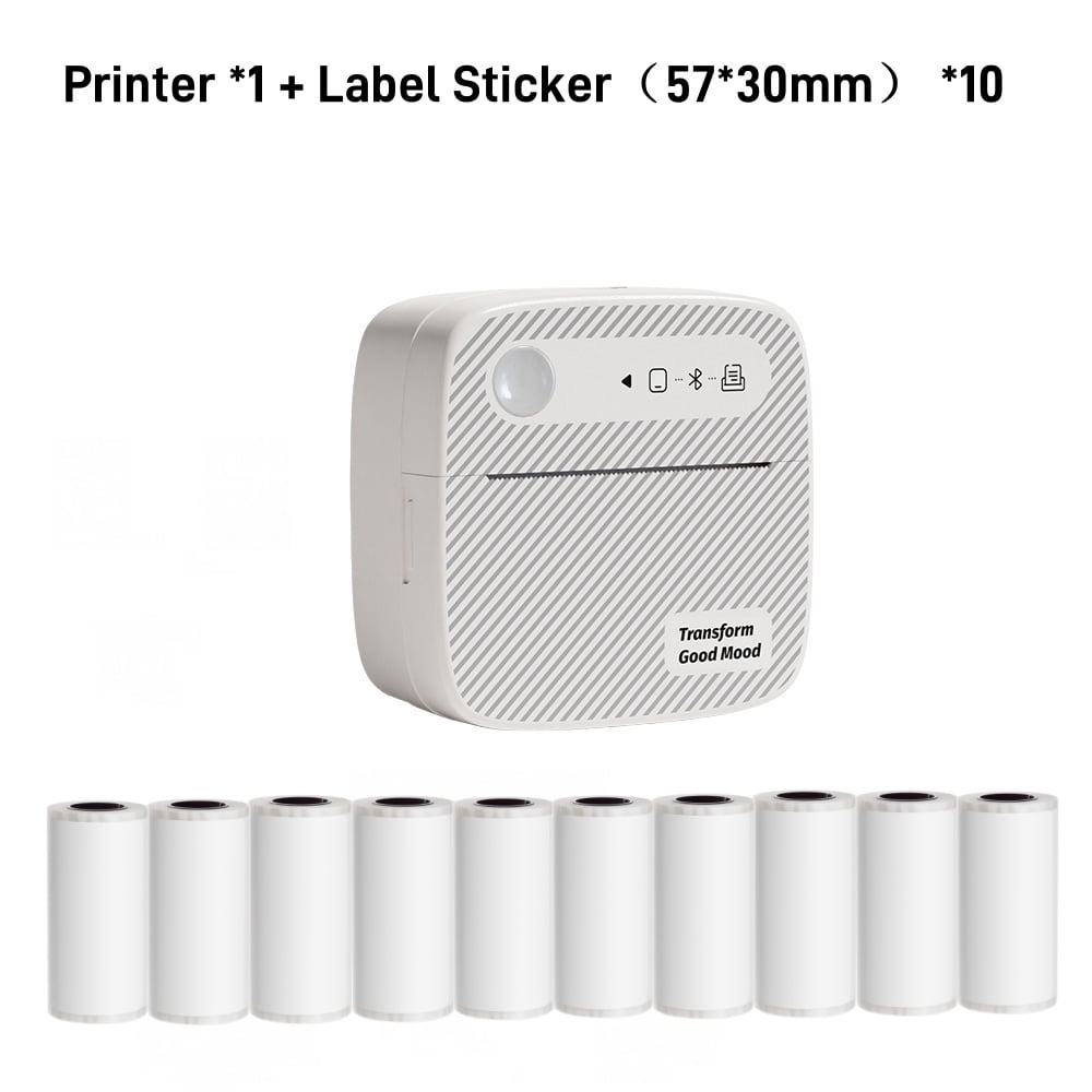 Sticker Printer with 10 Rolls 57mm Sticker Paper Bluetooth Compatible ...