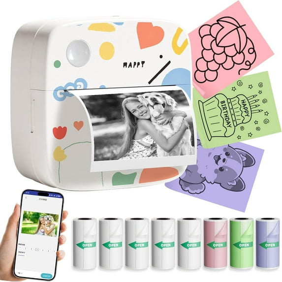 Sticker Printer with 13 Rolls Thermal Paper, Bluetooth Inkless Mini ...