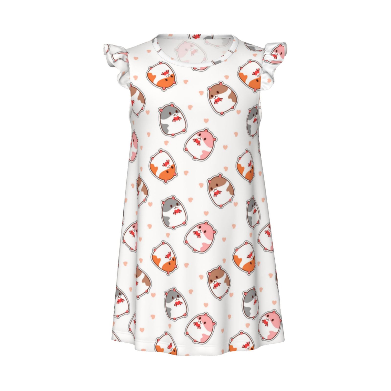 Sticker Style Cute Hamster Love Girls Nightgowns, Short Sleeves Dress ...