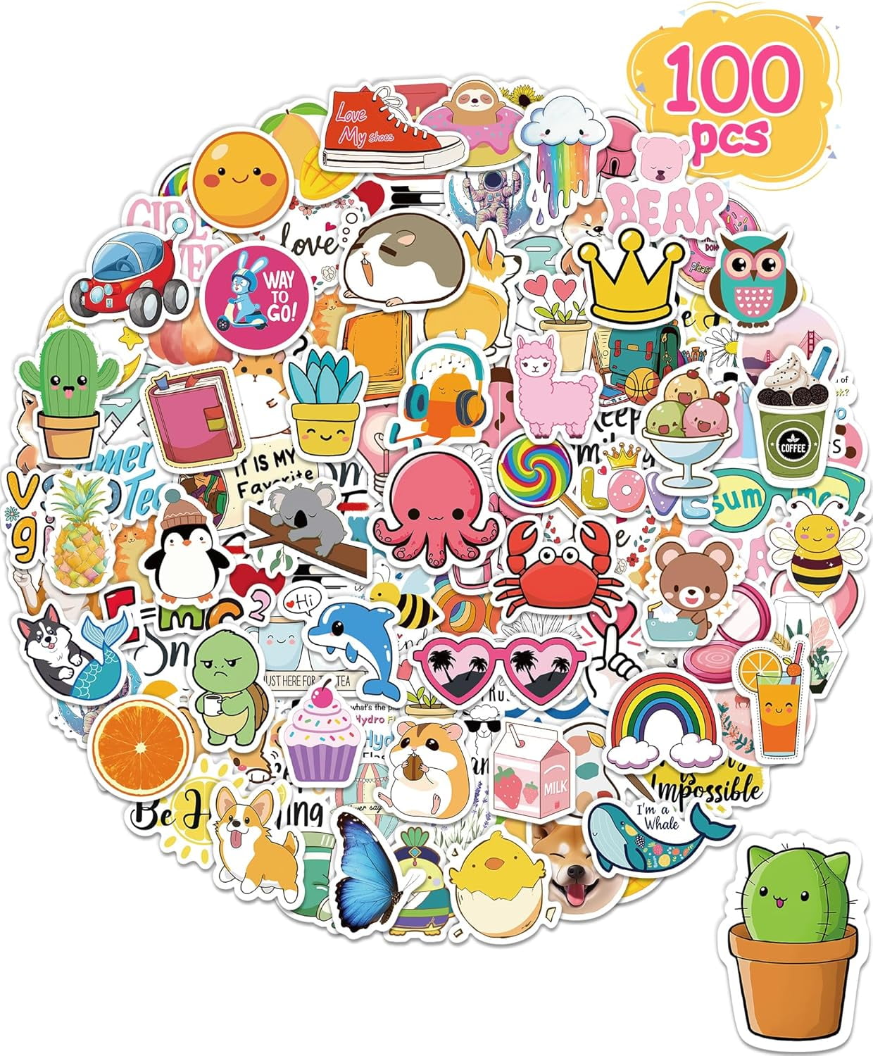 Sticker for Water Bottles, 100 Pcs/Pack Cute Vinyl Waterproof Vsco Laptop Stickers for School ...