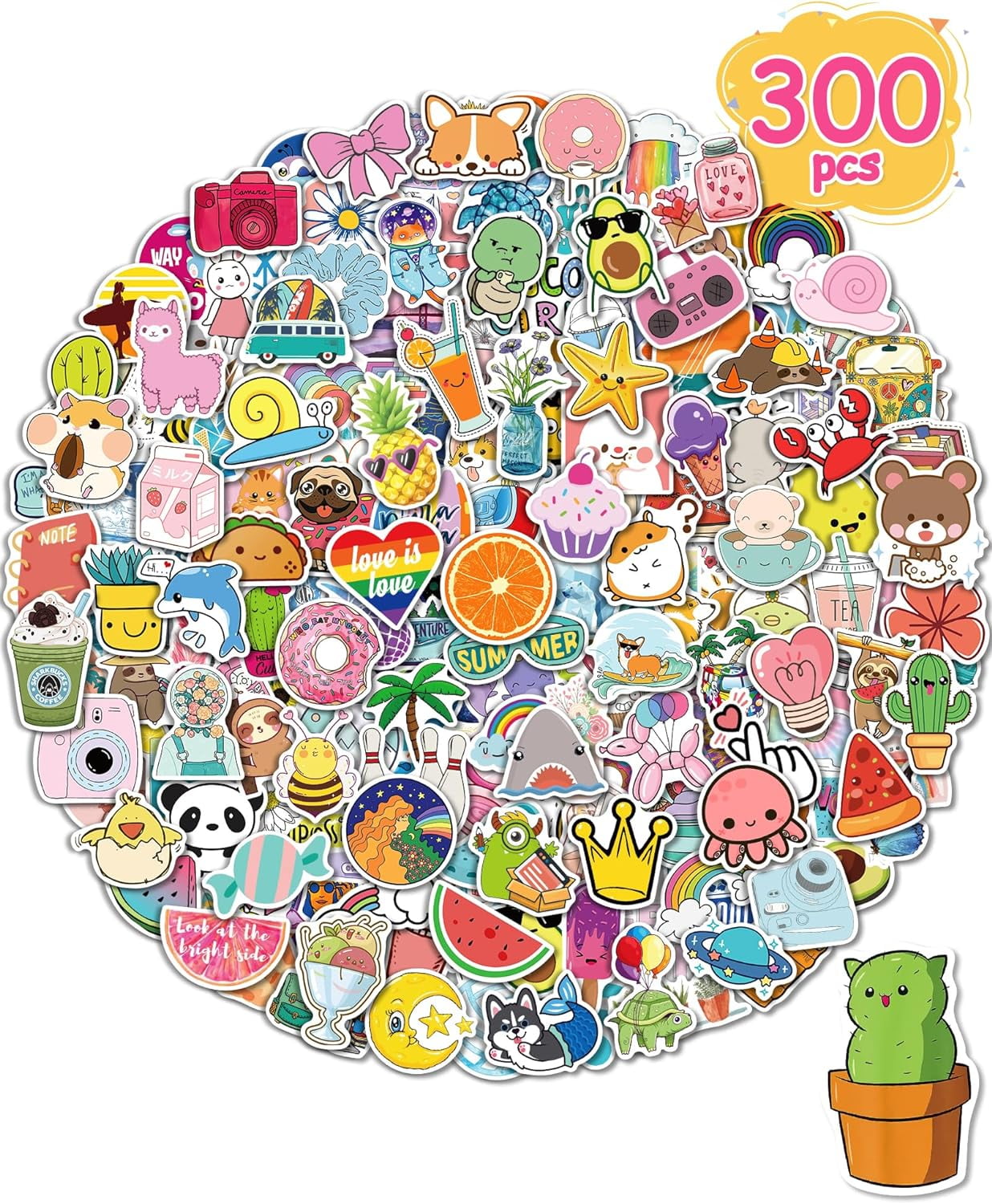 Sticker for Water Bottles, 300 Pcs/Pack Cute Vinyl Waterproof Vsco ...