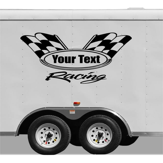 StickerChef Checkered Flag Racing Team Name Trailer Decal Vinyl Decal ...