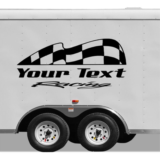 StickerChef Checkered Flag Racing Team Name Trailer Decal Vinyl Decal ...