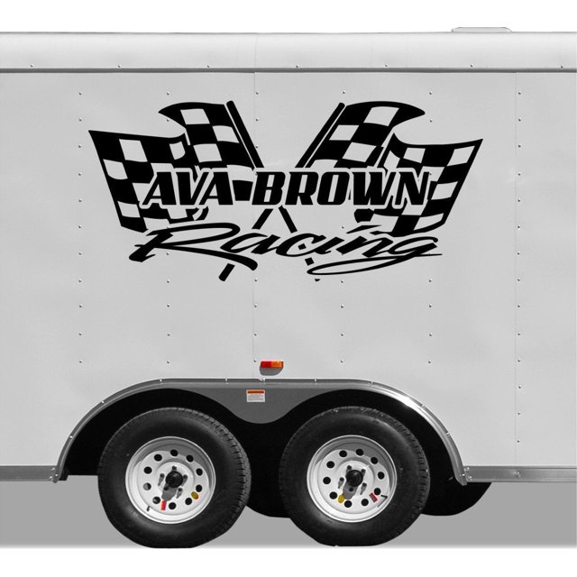 StickerChef Checkered Flag Racing Team Name Trailer Decal Vinyl Sticker ...