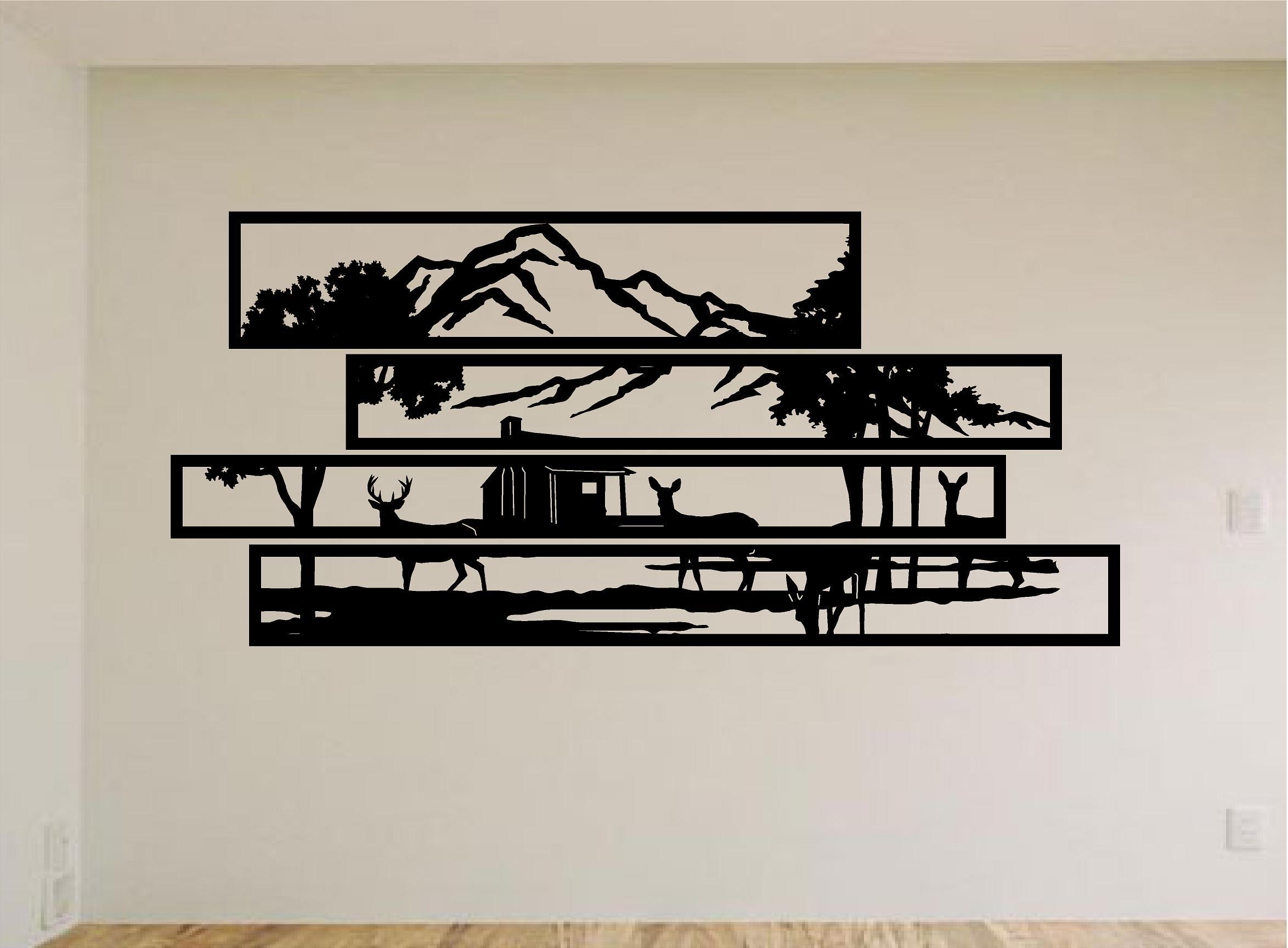 StickerChef Deer Cabin Scene Wall Decals Mural Home Rustic Décor Vinyl ...