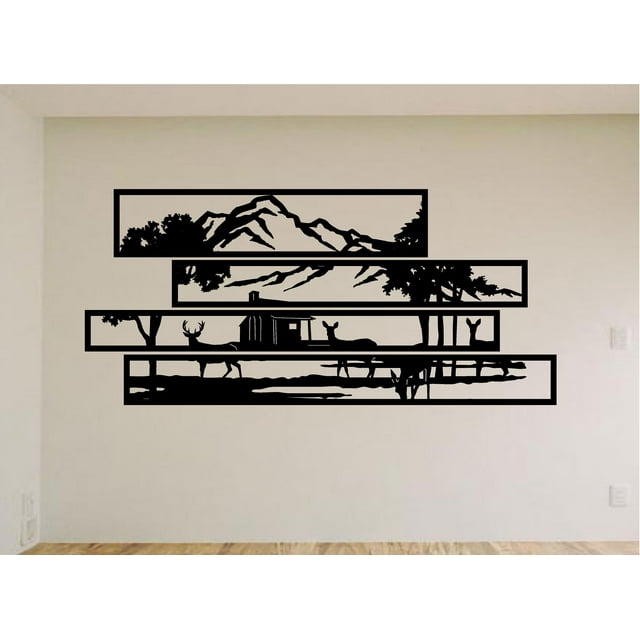 StickerChef Deer Cabin Scene Wall Decals Mural Home Rustic Décor Vinyl ...