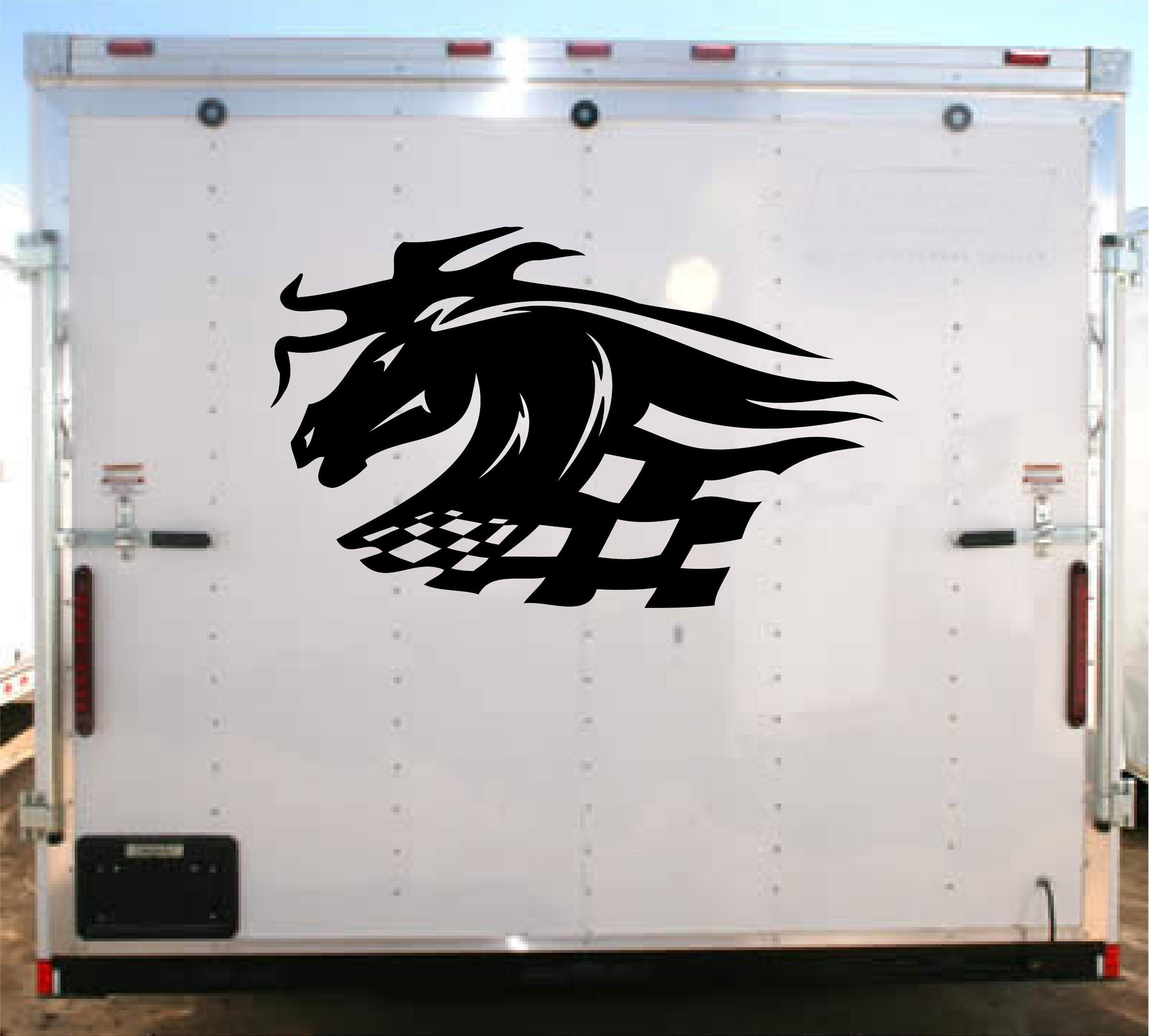 StickerChef Running Horse Checkered Racing Decal Auto Truck Trailer ...
