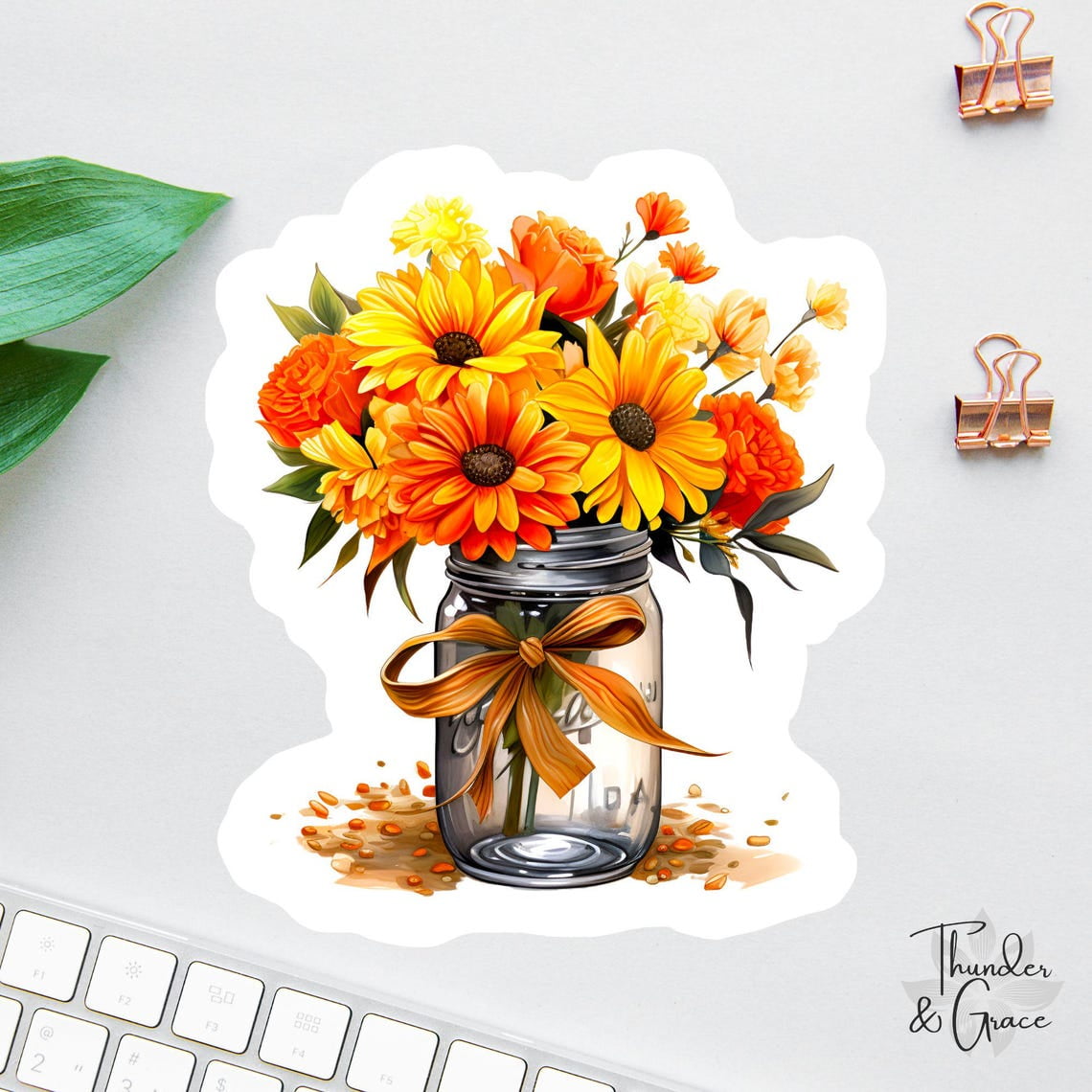 StickerCraft Autumn Flower Mason Jar er, Watercolor Flower Label ...