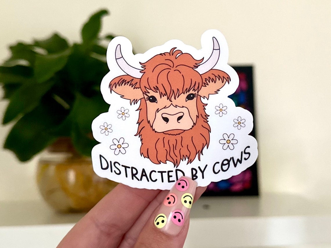 StickerCraft Distracted by Cows Waterproof er, Farm Animals, Highland ...