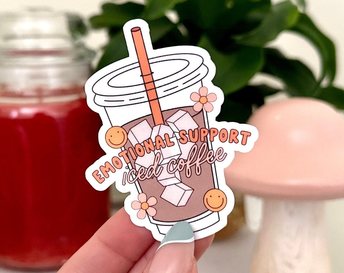 StickerCraft Emotional Support Iced Coffee Cup Waterproof er, Coffee ...