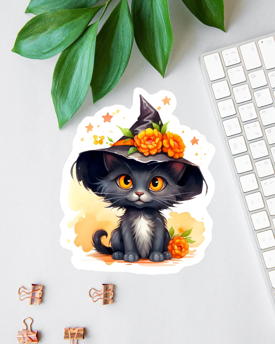 StickerCraft Floral Cat er, Cat Magnet, Black Cat Decal, Black Cat, Cat ...