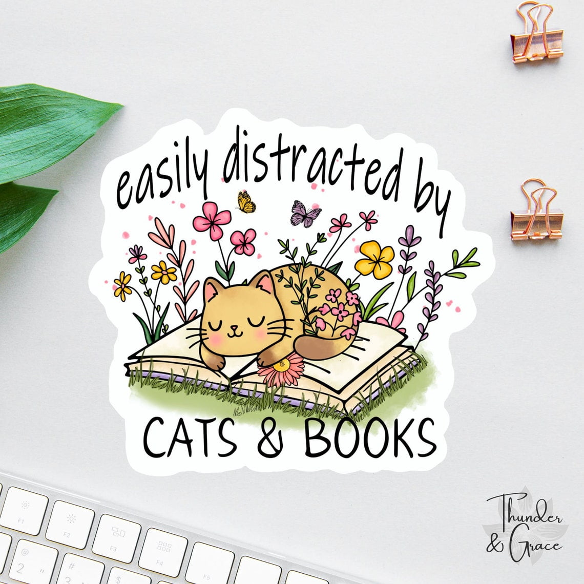 StickerCraft Floral Cat er, Easily Distracted By Cats & Books er, Cat ...