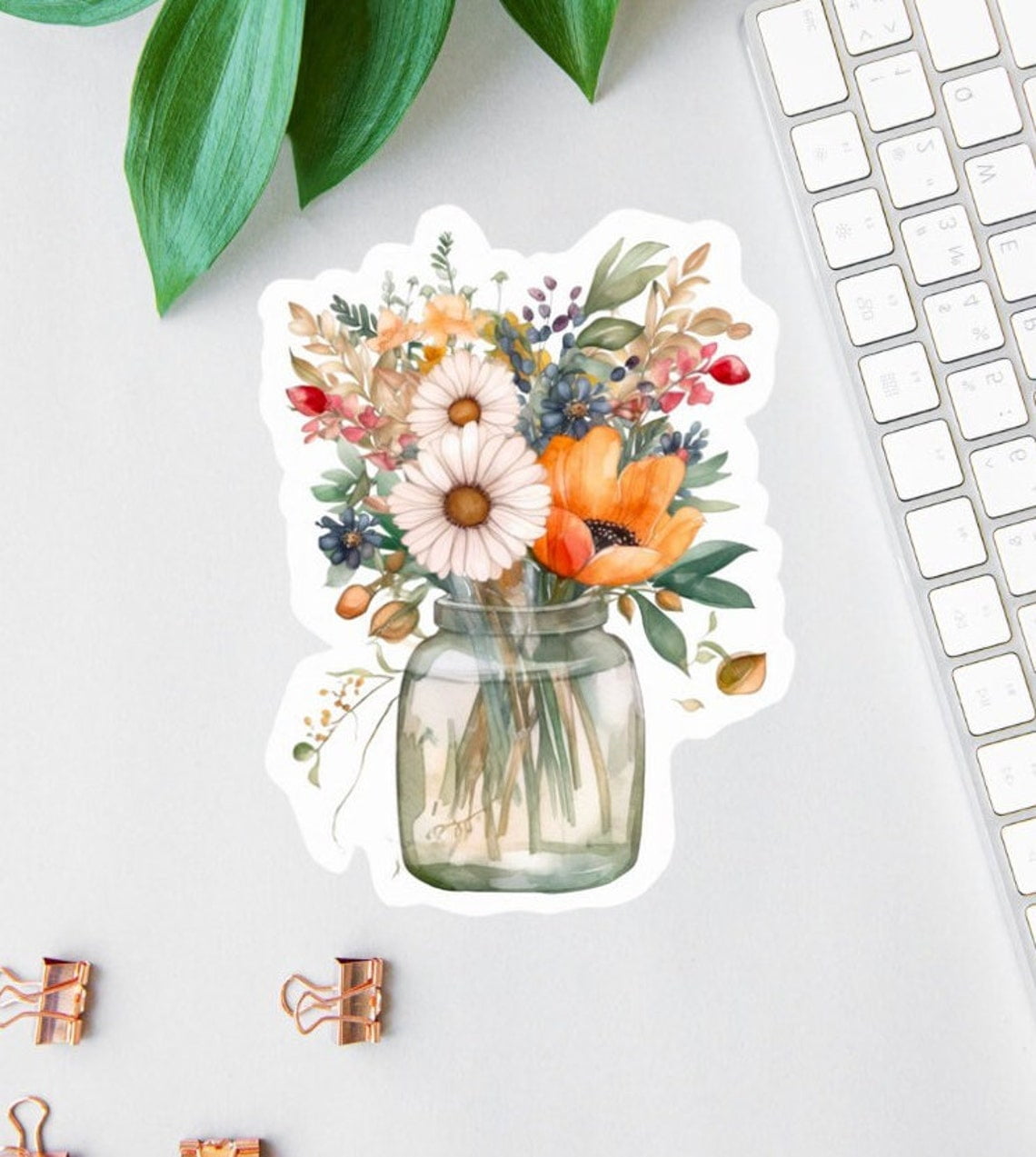 StickerCraft Flower Mason Jar er, Watercolor Flower Label, Clear Laptop ...