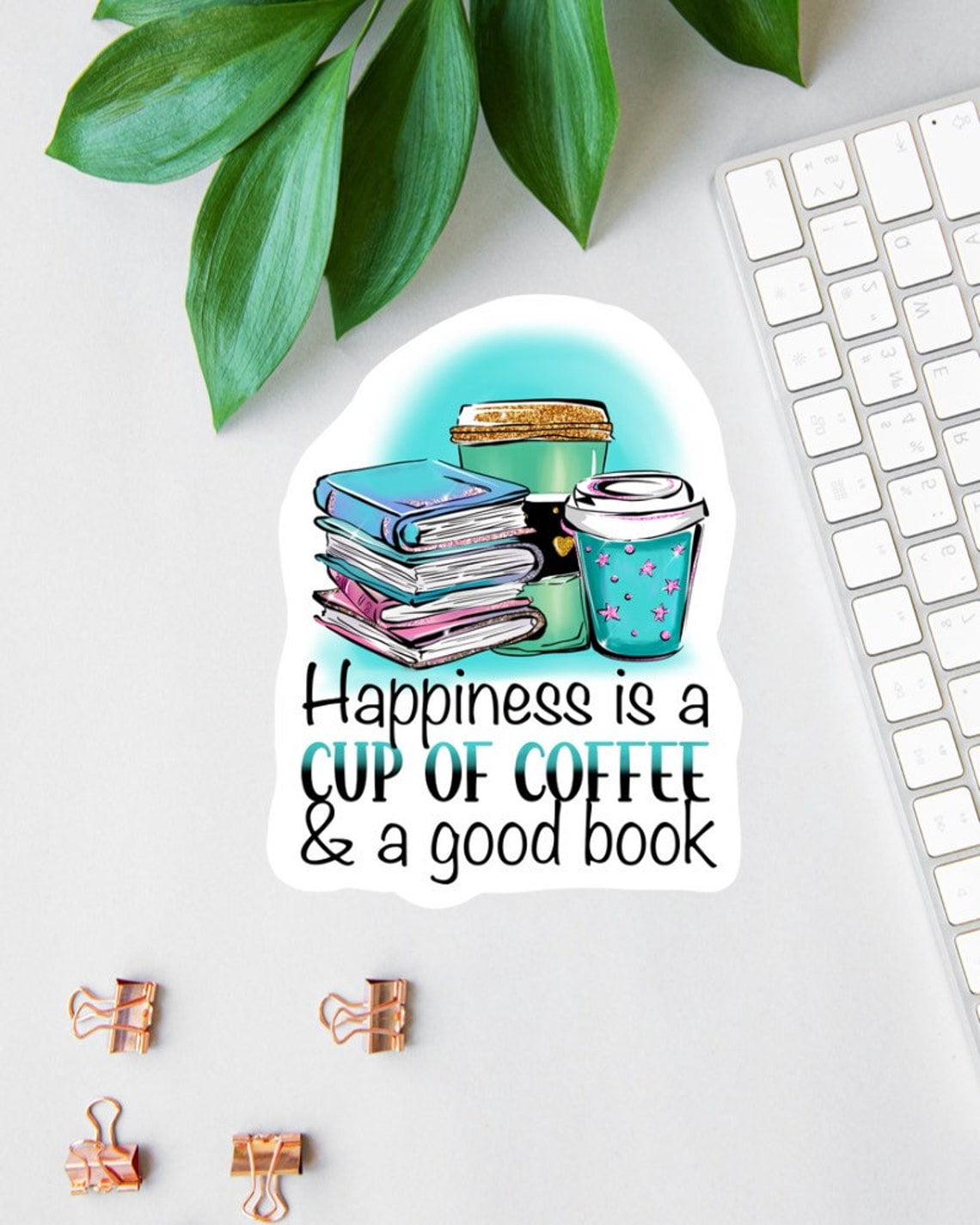 StickerCraft Happiness Is A Cup Of Coffee er, Book Lover Decal, Laptop ...