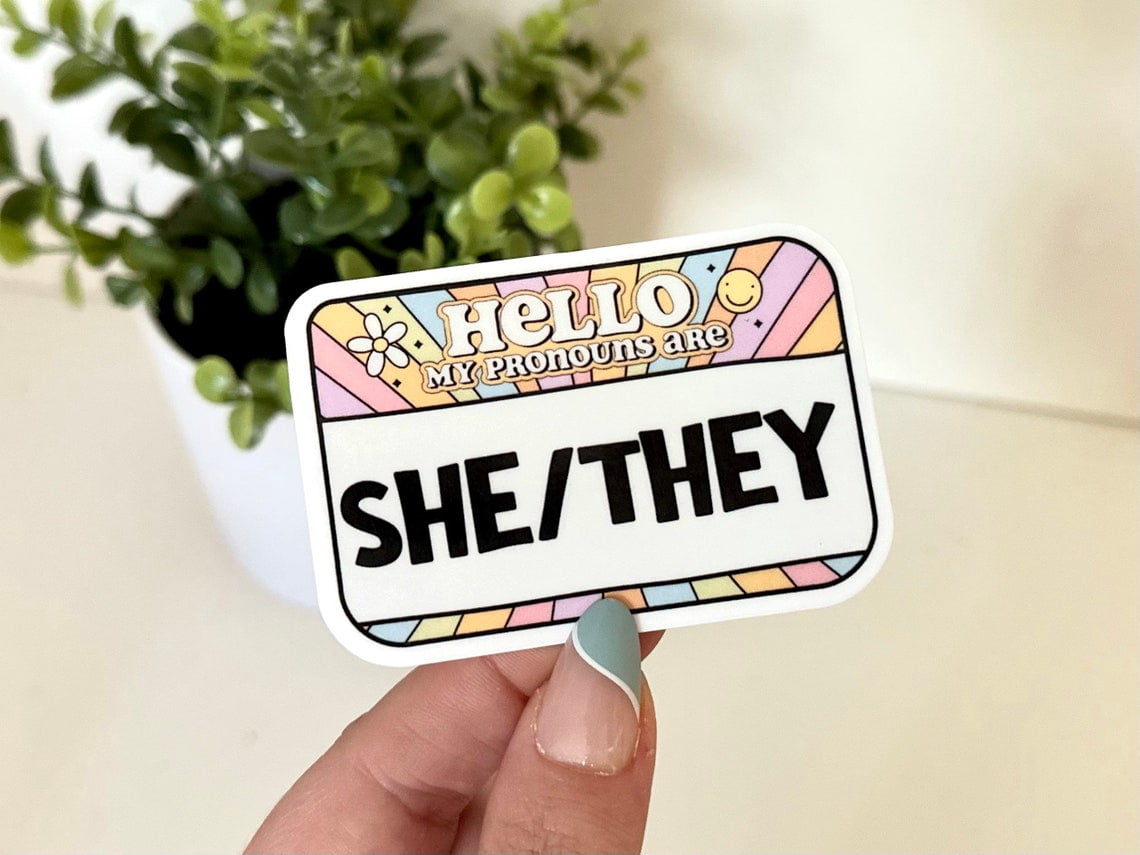 StickerCraft Hello, My Pronouns Are… Waterproof er, Name Tag, Pronoun ...