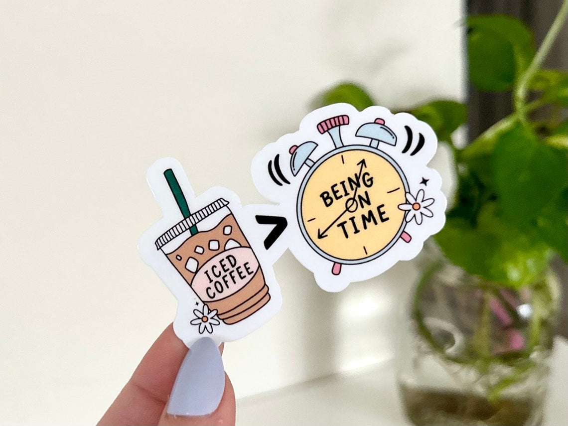 StickerCraft Iced Coffee > Being On Time Waterproof er, Coffee Gifts ...