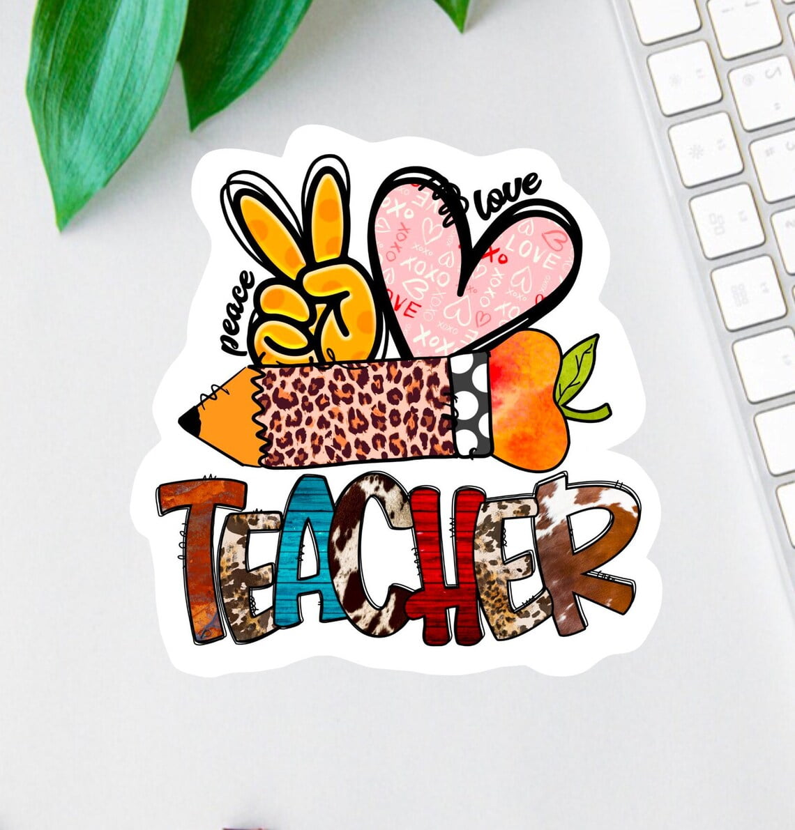 StickerCraft Peace Love Teacher er, Cute Back to School Magnet, Clear ...