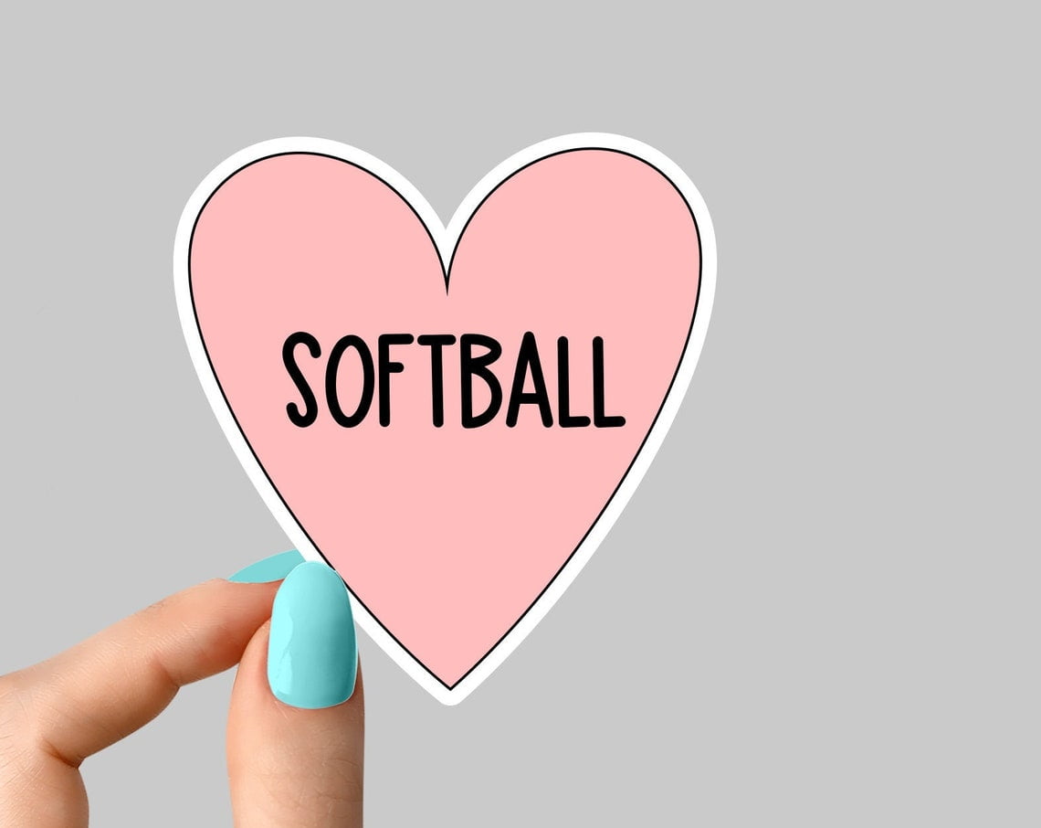 StickerCraft pink heart softball ers, softball decals, softball mom ers ...