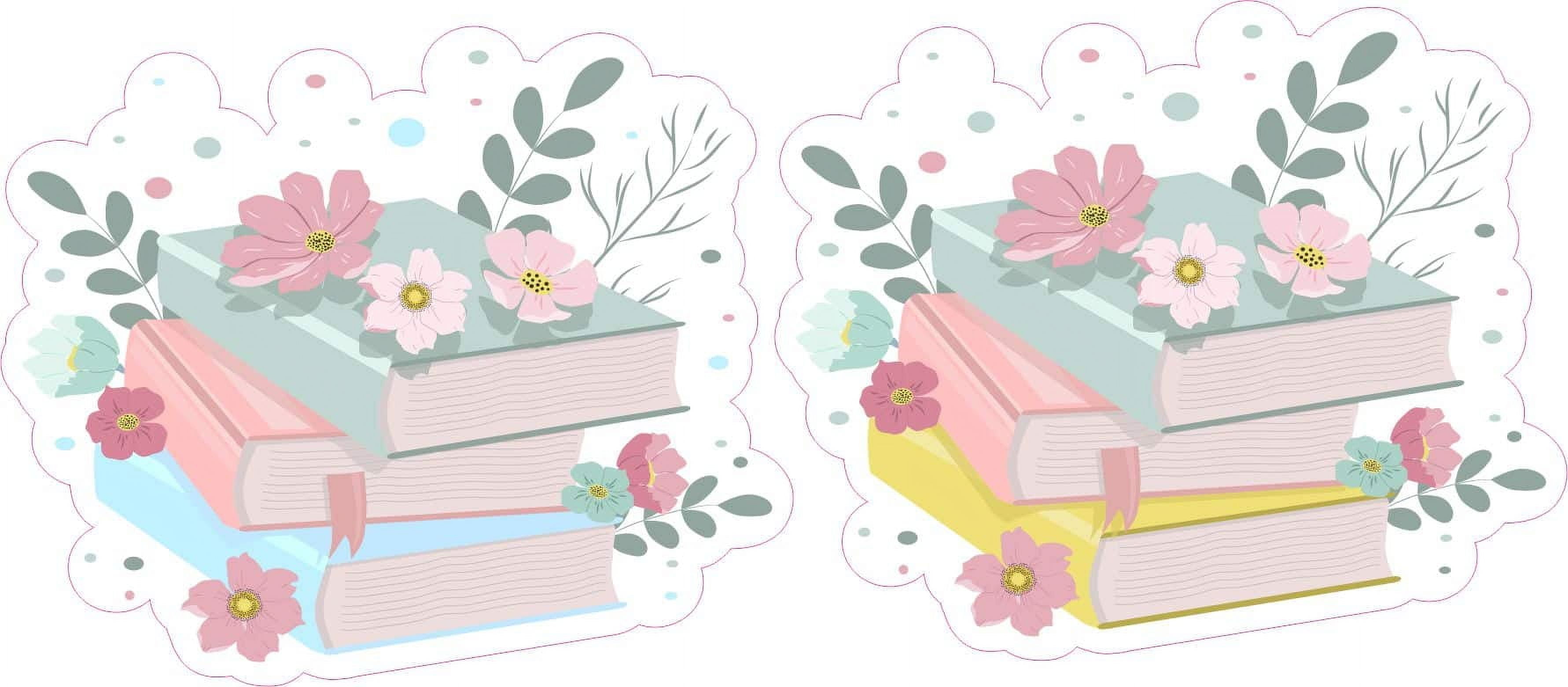 StickerTalk Floral Book Stacks Vinyl Sticker Sheet, 3 inches x 2.5 ...