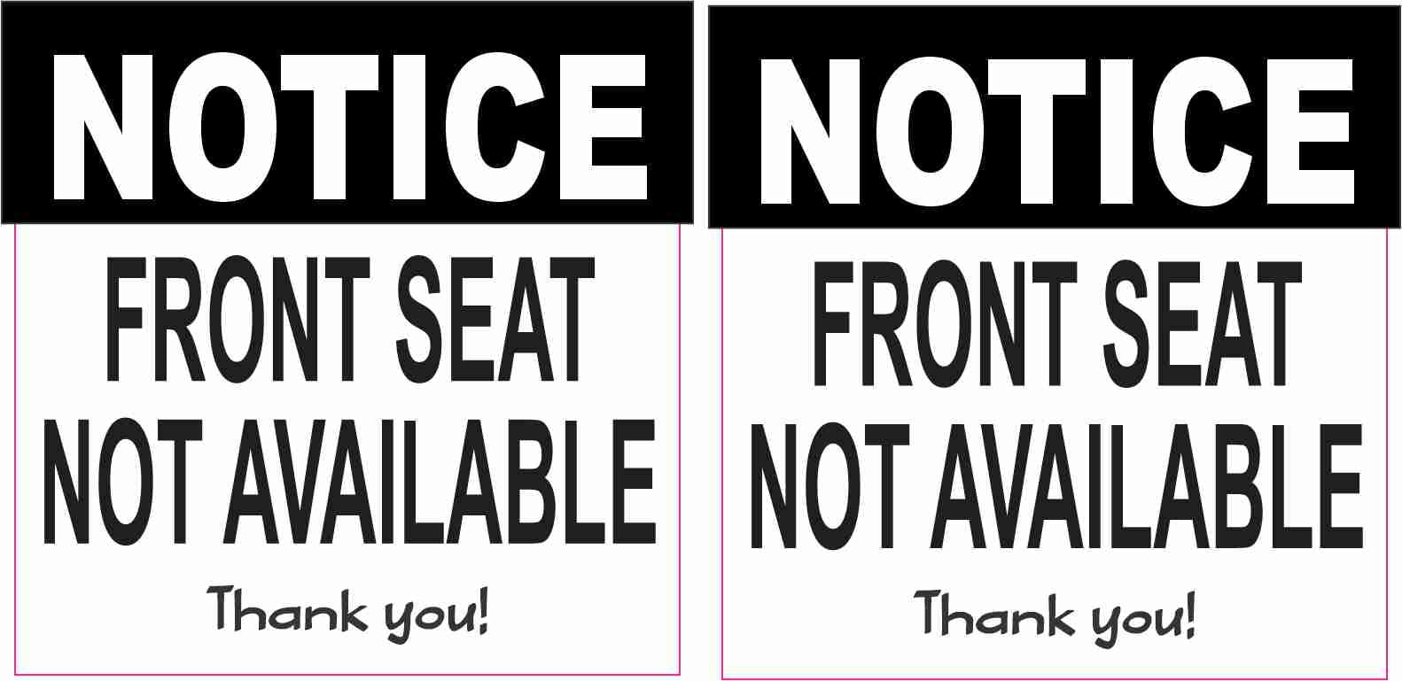 StickerTalk Front Seat Not Available Vinyl Stickers, 1 sheet of 2 ...