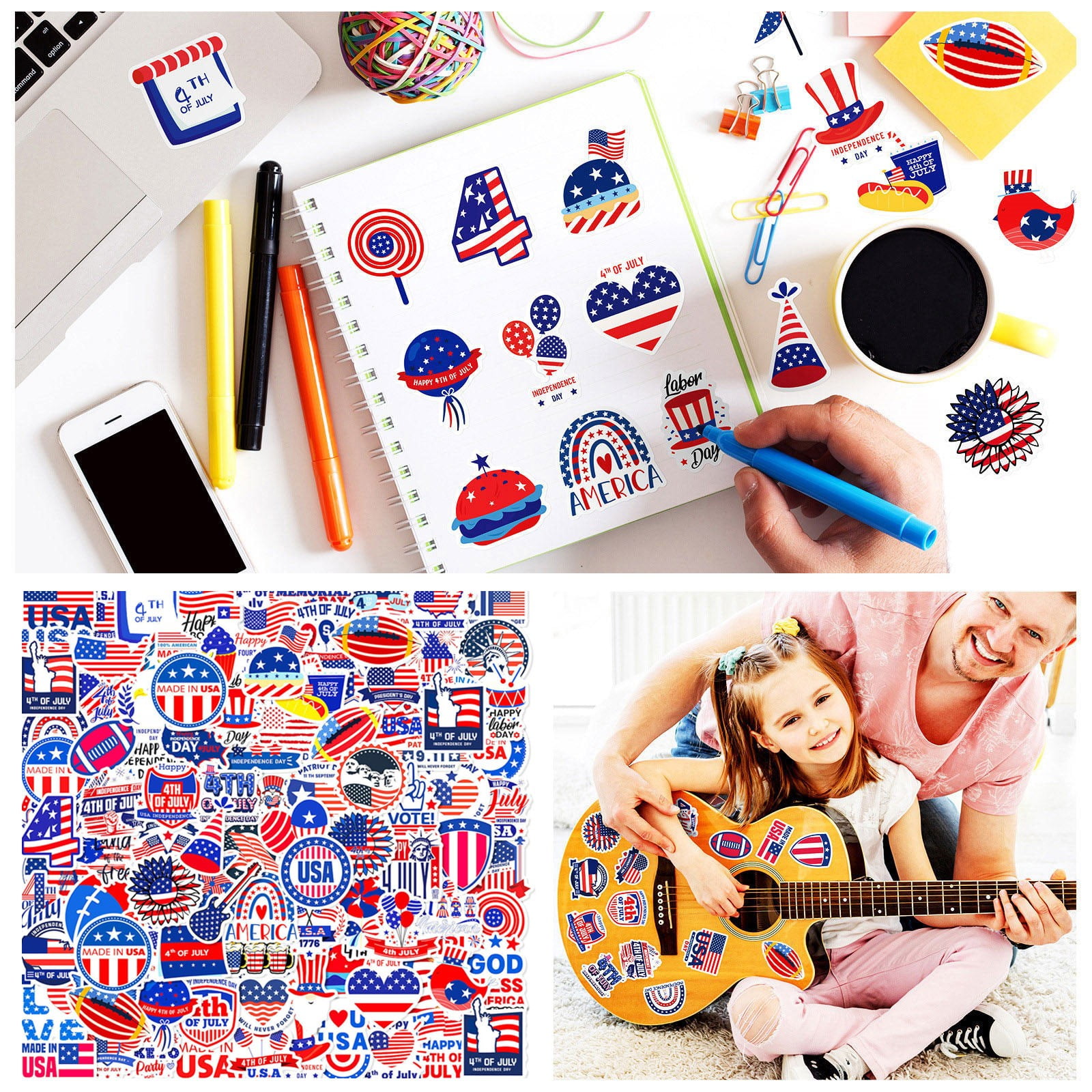 Stickers! 100 Pcs Assorted USA Patriotic Stickers Vinyl American Flag ...