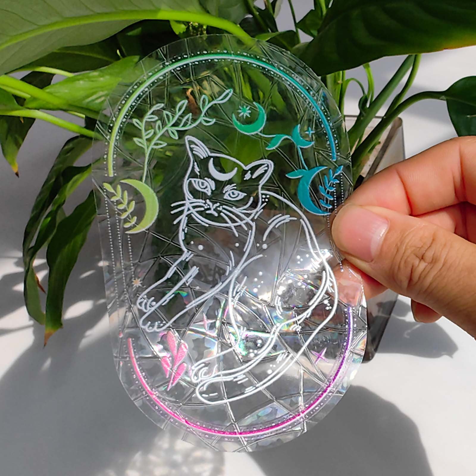 Stickers,Colorful Suncatcher Rainbow Mysterious Cat Electrostatic Glass ...