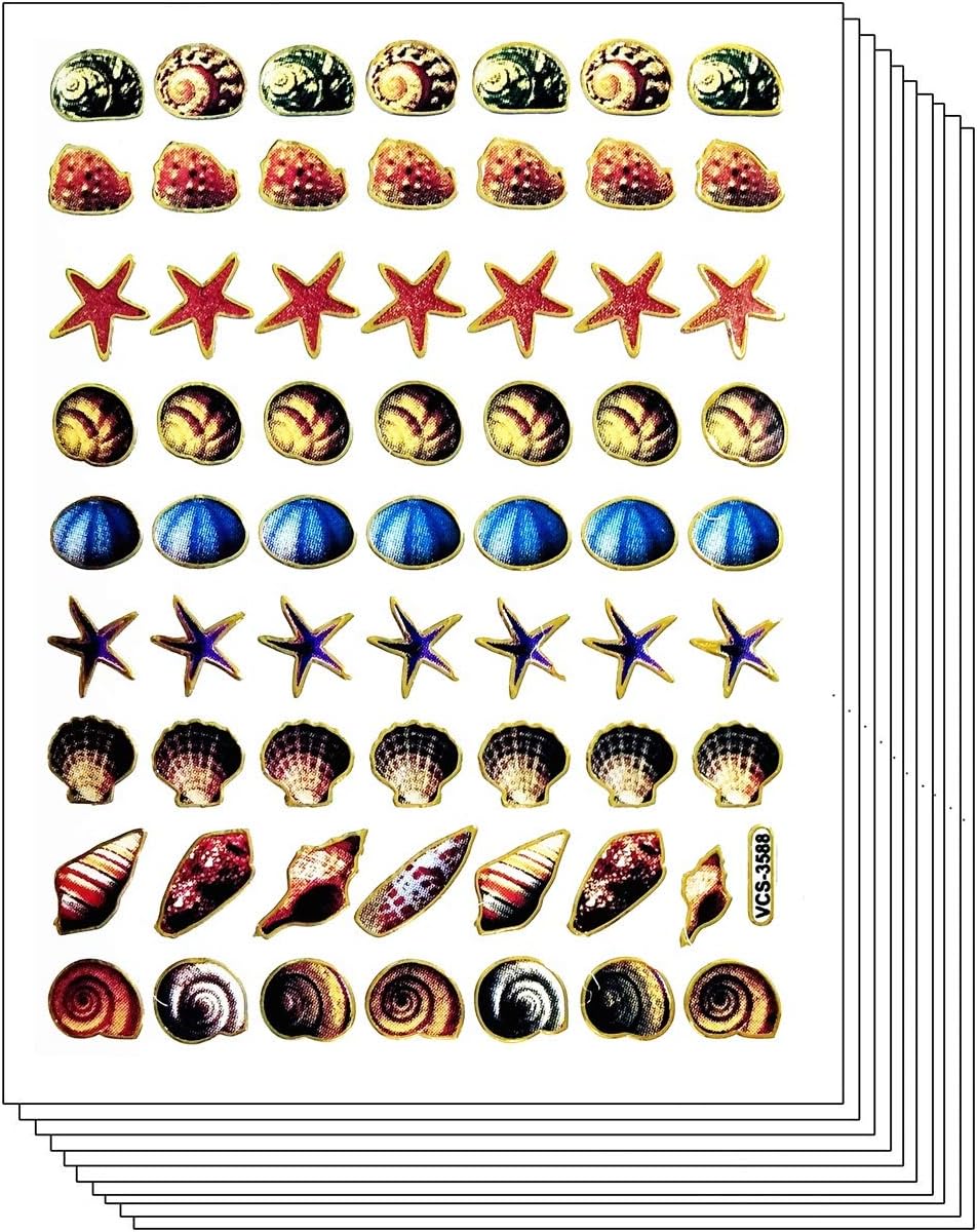 Stickers Glitter Pack 10 Sheets Fish Starfish Shell Animal Cartoon ...