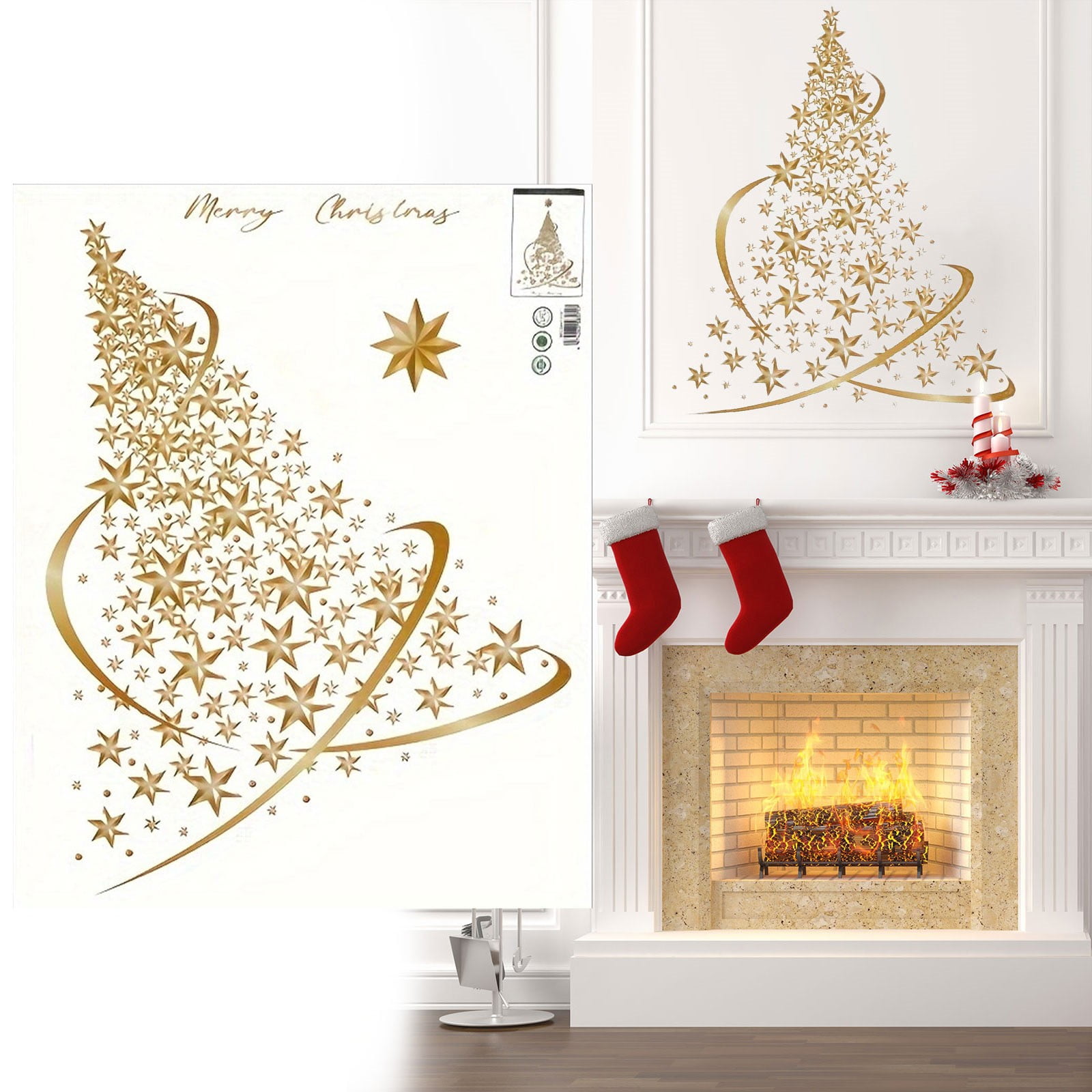 Stickers! Golden Christmas Tree Window Clings Stickers For Glass Large ...
