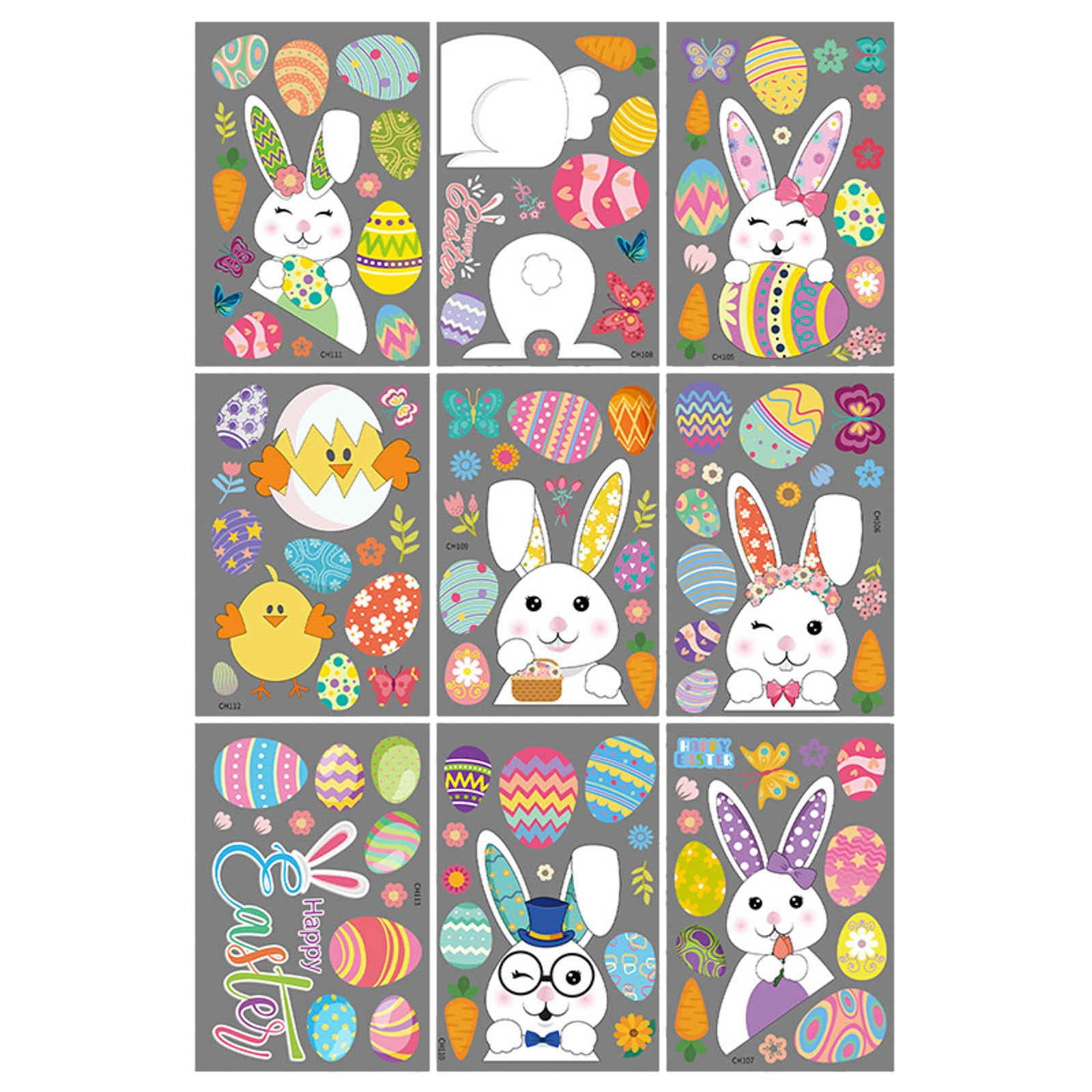 Stickers for Kids,9 Sheets Easter Day Window Clings Large Rabbit Easter ...