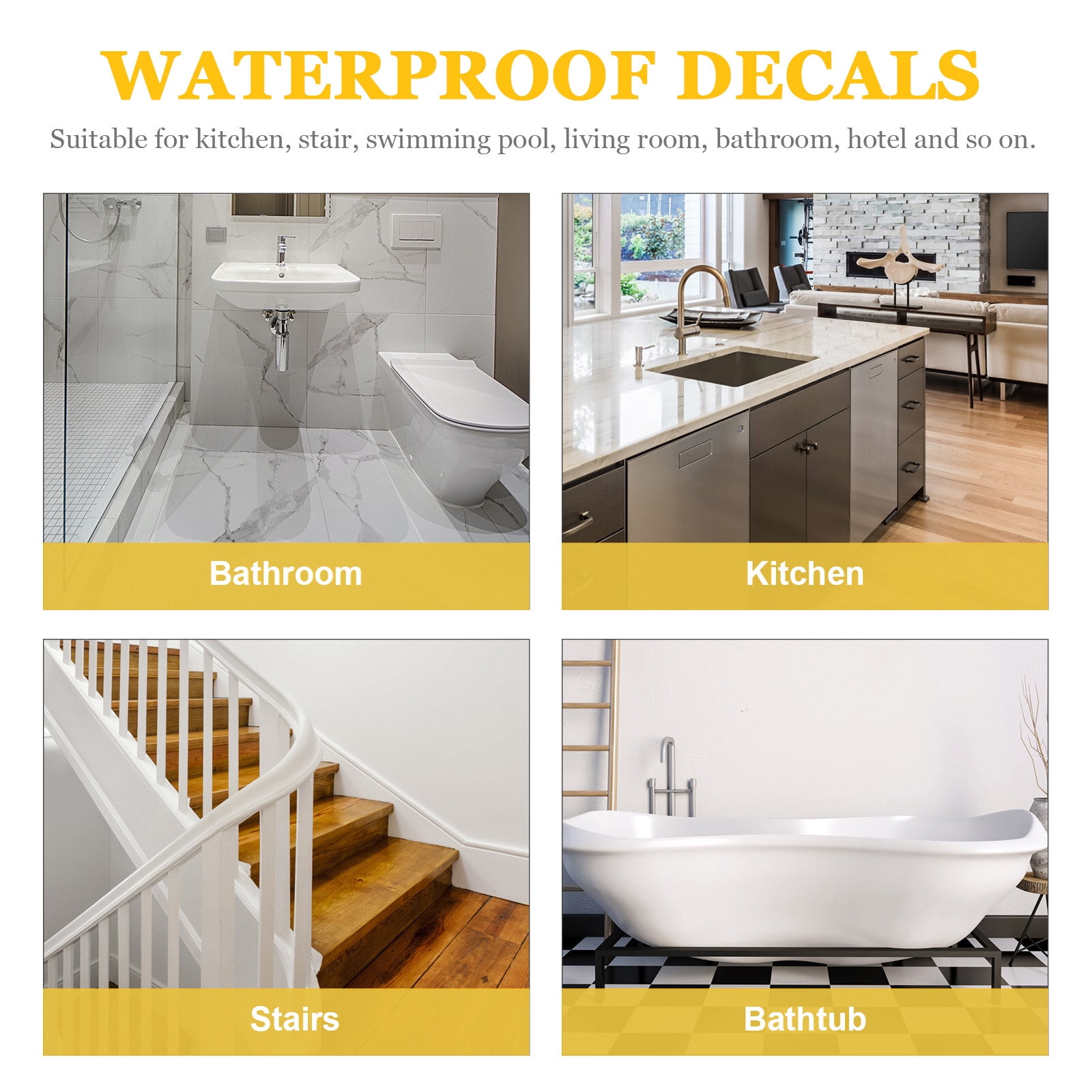 KAKOWELY Nonslip Bathtub Stickers Yellow PEVA For Bathrooms 12Pcs 4 ...