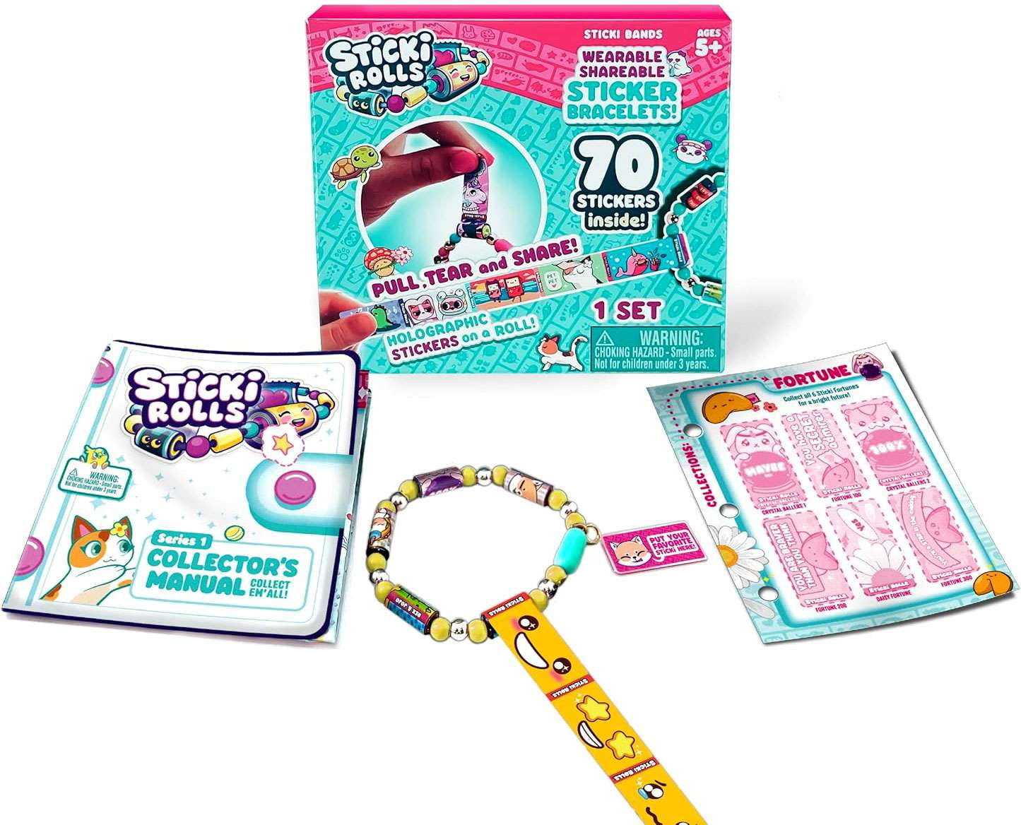 Sticki Rolls Sticki Bands Single Pack Set (70 Stickers Inside, Wearable ...