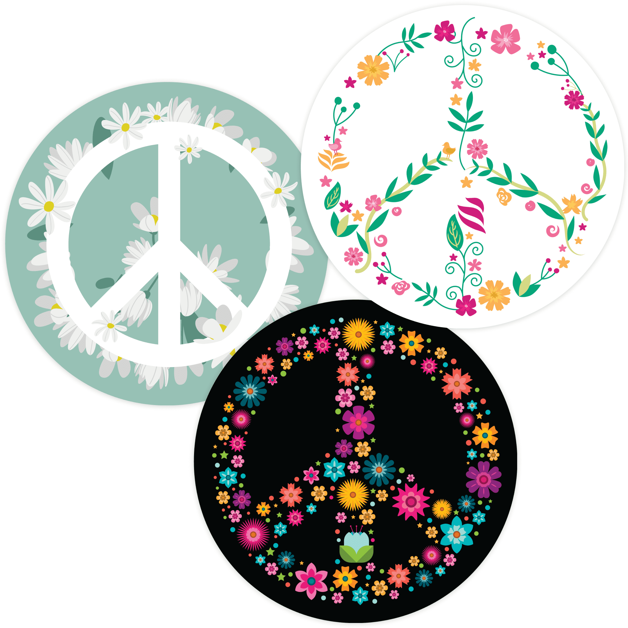 Stickios Peace Stickers (3-Pack) - Floral Peace Sign Hippy Car Decals ...