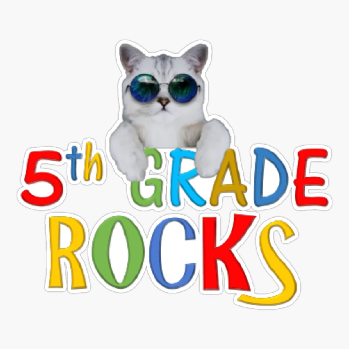 Stickly 5Th Grade Rocks. Cool Cat Sticker, Phone Decal Water Bottle ...