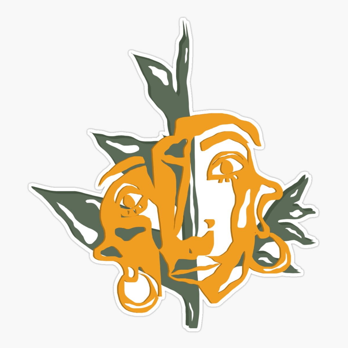 Stickly Abstract Plant Face Sticker, Phone Decal Water Bottle Stickers ...