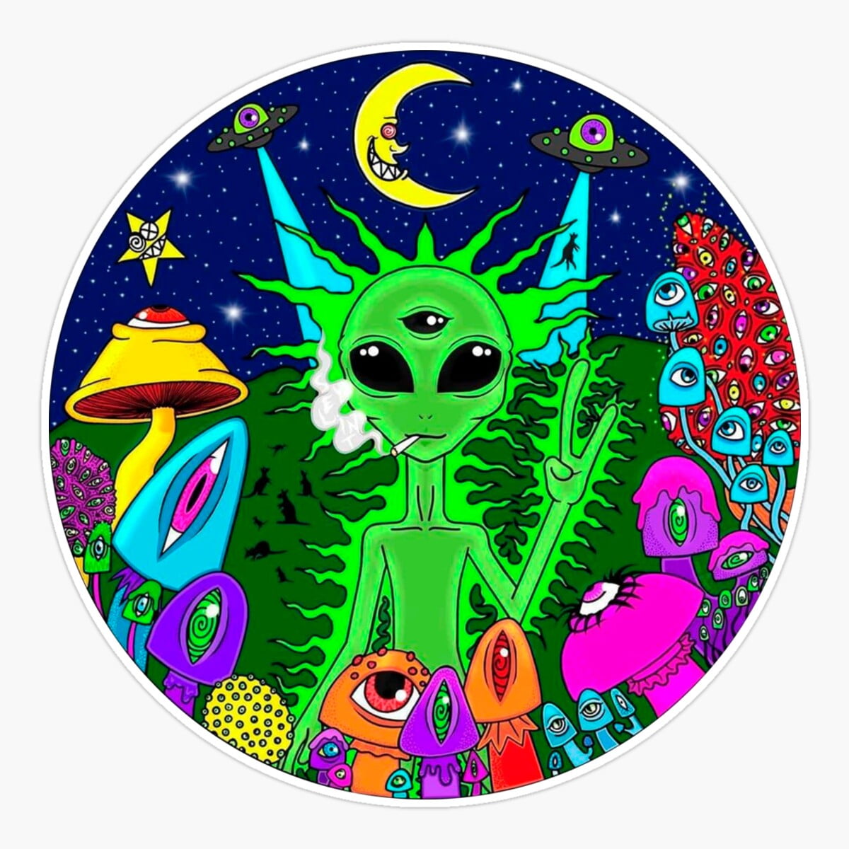 Stickly Alien Smoking Sticker, Phone Decal Water Bottle Stickers Car ...