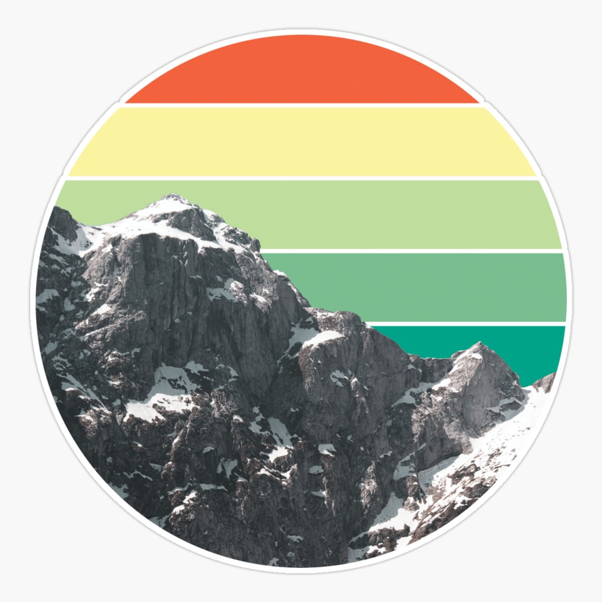 Stickly Alpine Mountain Peak Retro Sunset Sticker, Phone Decal Water ...