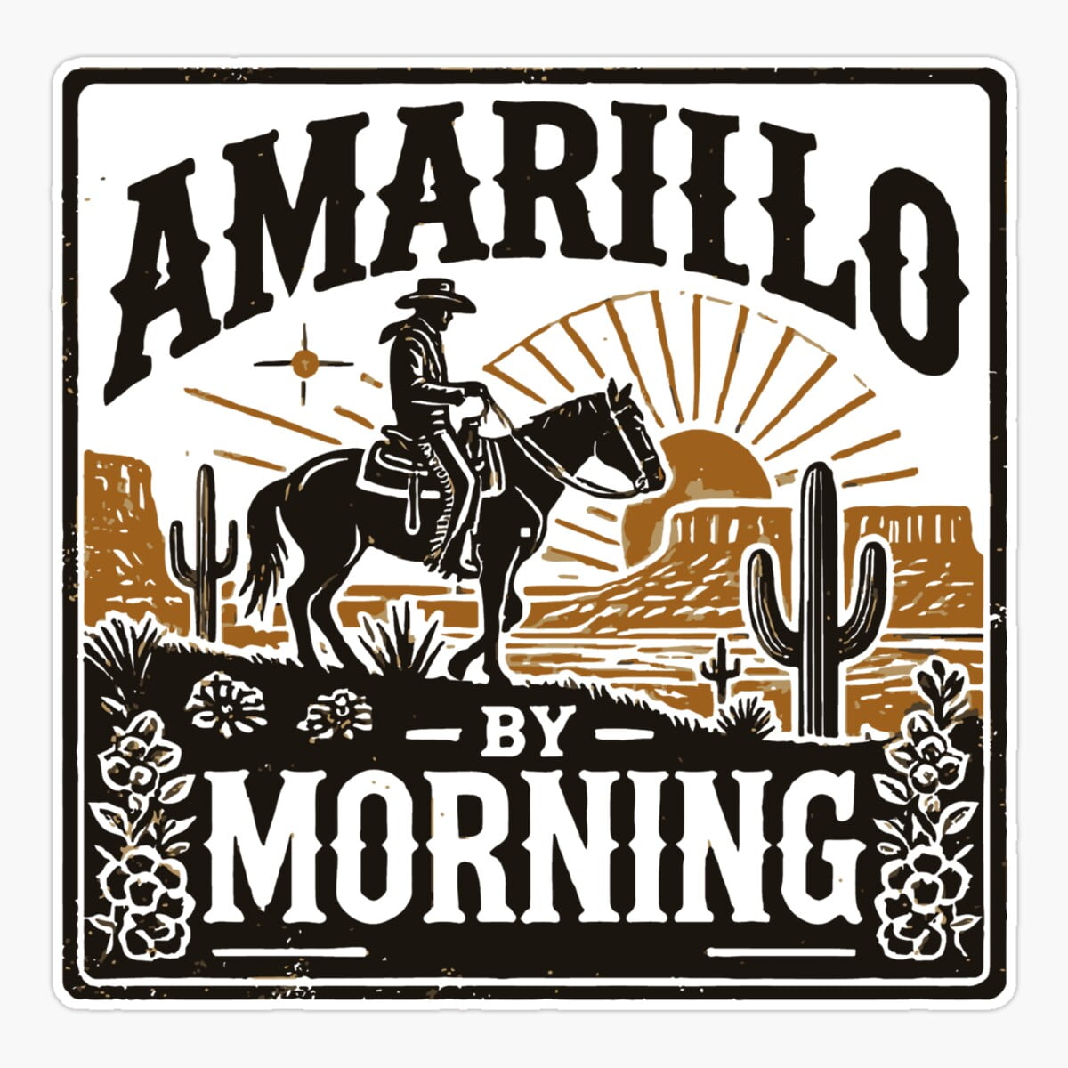 Stickly Amarillo By Morning – Vintage Cowboy Western Design Sticker ...
