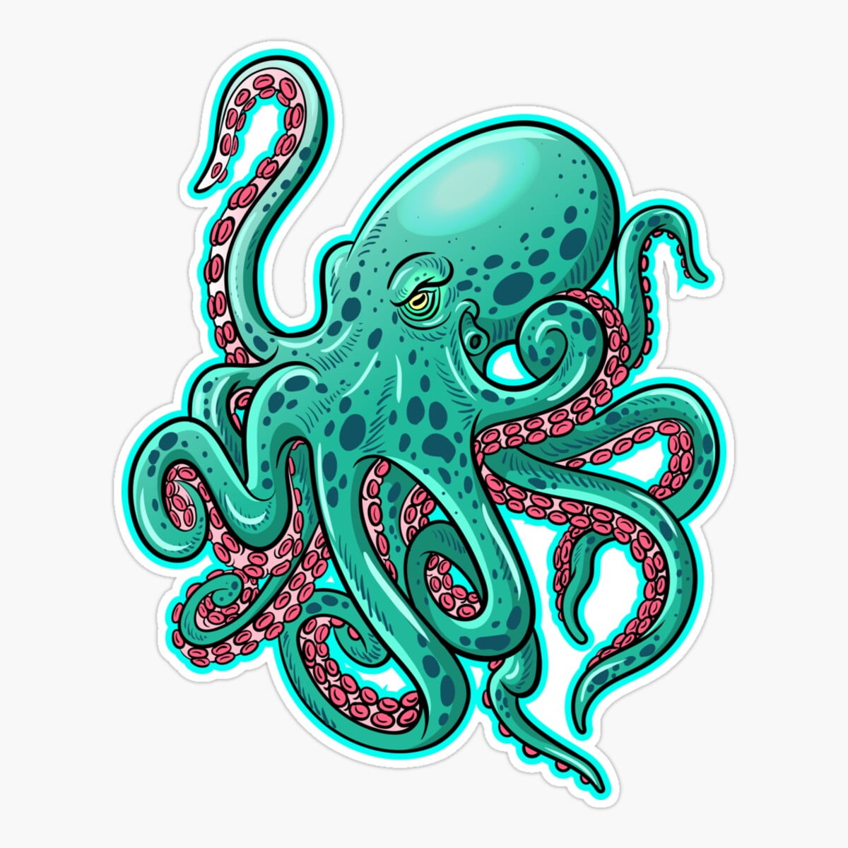 Stickly Amazing Giant Green Octopus Sticker, Phone Decal Water Bottle ...